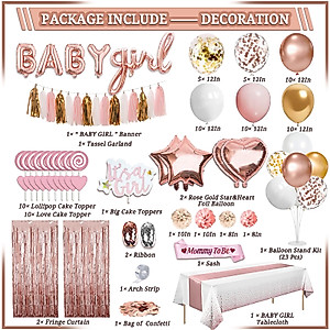 LFSTGN 277 Pcs Baby Shower Decorations for Girl, Rose Gold Baby Shower Decor Supplies - "BABY girl" Banner, Tassel, Balloon, Tableware with Rose Gold Floral for 25 Guests