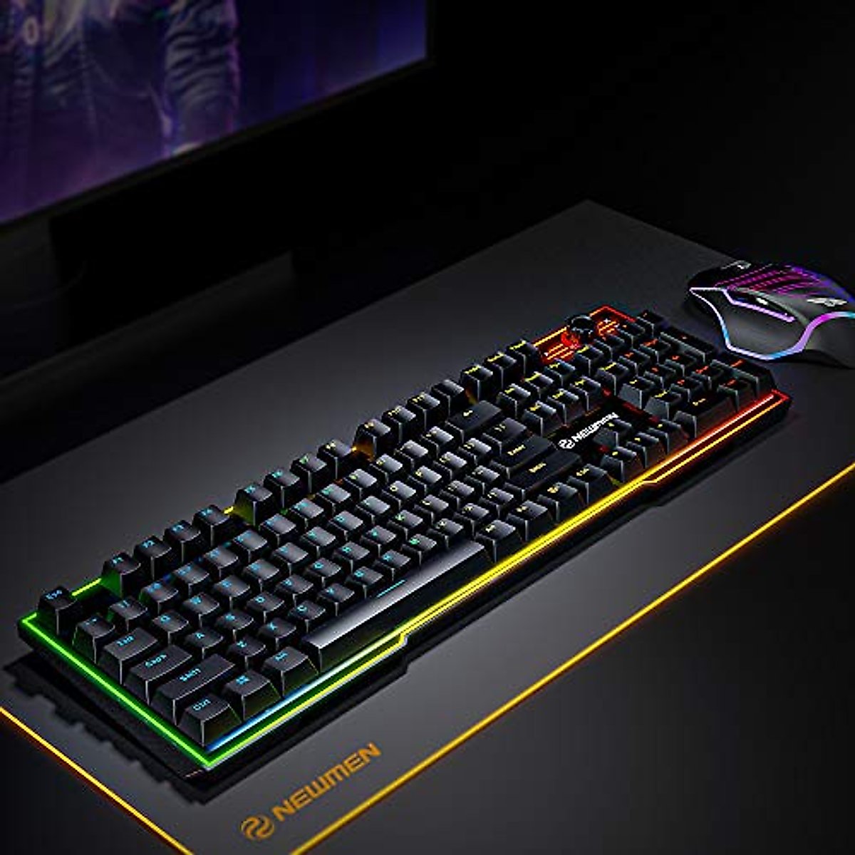 Newmen GM711 Gaming Keyboard Full Size RGB Backlit Hot-Swappable Mechanical Keyboard with Multimedia Control 104-Key Wired PC Gaming Keyboard for Windows Mac(Red Switch)