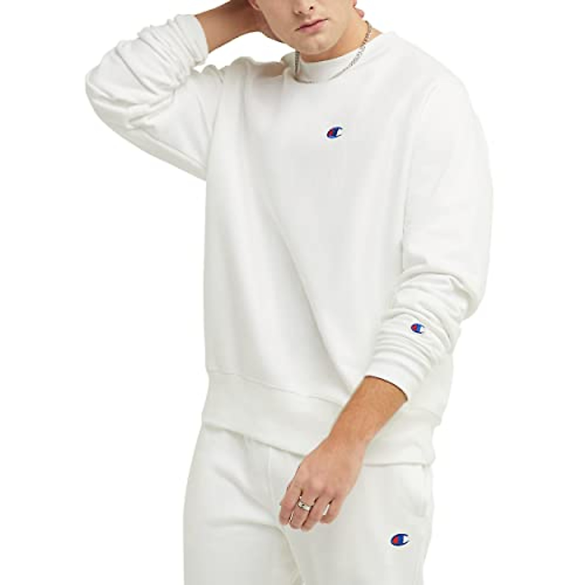 Champion Men's Reverse Weave Sweatshirt,White/Left Chest "C" Logo,X LARGE