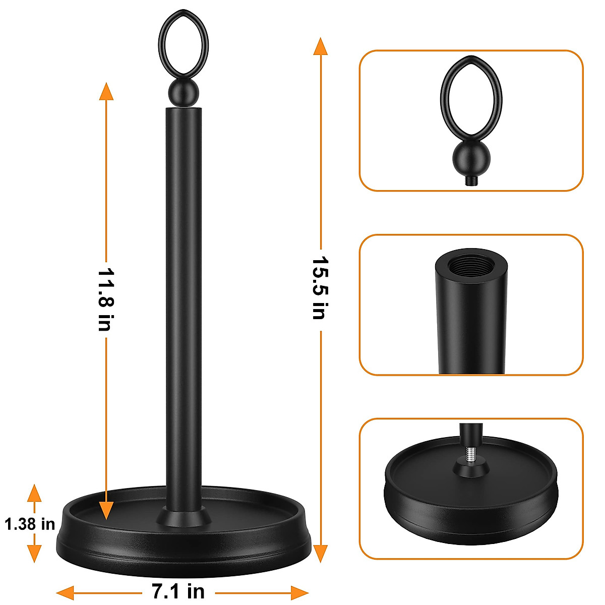 KASUNTO Paper towel holder (with heavy weighted base)Steel Paper towel holder countertop，Black paper towel holder for Kitchen Countertops, Bars & Dining Tables,Fits Standard & Jumbo Rolls,Matte Black