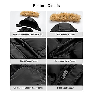 Pursky Puffer Jacket Men Heavyweight Hooded Waterproof Ski Windbreaker Thicken Winter Fur Coats Black L