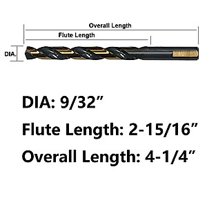 VALYRIANTOOL HSS Twist Drill Bits | 24 Pcs Black and Gold Coated Drill Bits Set | 9/32 Inch 3-Flat Shank Jobber Drill Bits for Drilling on Mild Steel, Copper, Aluminum, Zinc Alloy