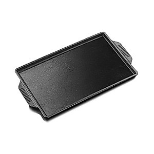 FJPTFENG Cast Iron Steak Plate, Grill Pans, Sizzle Griddle with Wooden Base, Steak Pan, Griddle Grill Pan with handles (Plate 6.7" x 4.4")