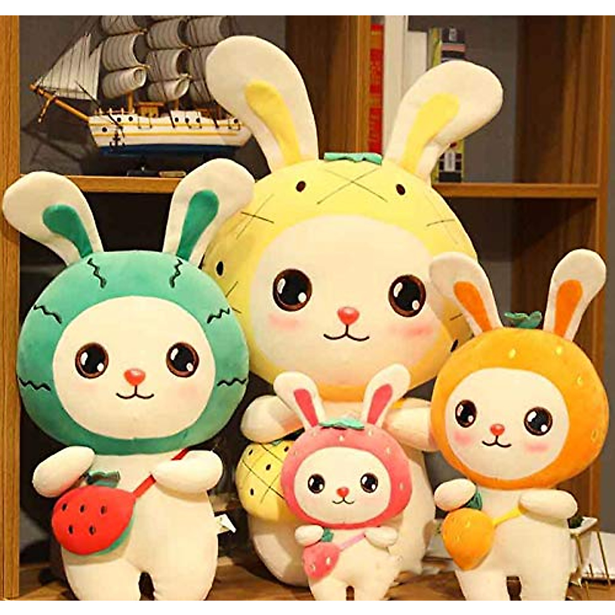 Bunny Plush Cute Strawberry Bunny Stuffed Animal 17.7inch,Pink Bunny Pillow,Strawberry Rabbit with Backpack,Soft Bunny Doll for Boys and Girls