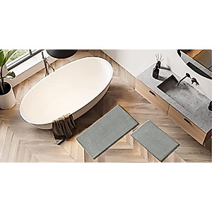 Yimobra Bathroom Rugs, Extra Soft Comfortable Bath Rugs, Non-Slip, Water Absorbent and Thick Bathroom Floor Mat, Machine Washine, Shaggy Rugs for Shower Bathtubs, 24"x17", Pure Grey
