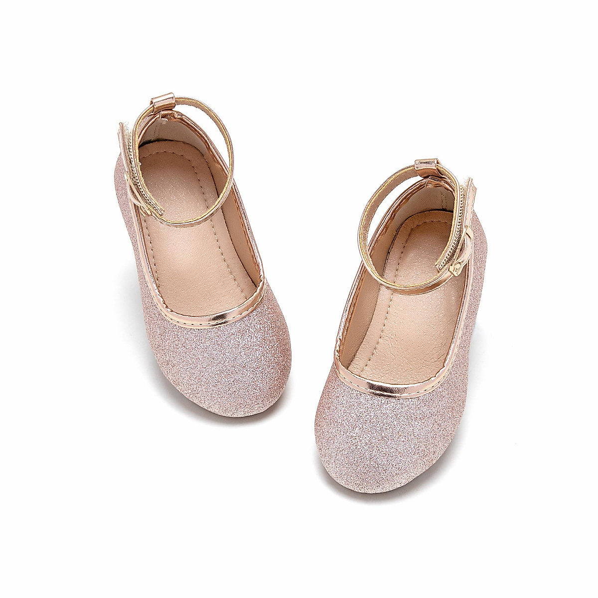 Flaryzone Toddler/Little Girls' Glittery Ankle Strap Mary Jane Flats Wedding Flower GILR Princess Dress Shoes (Pink,Toddler-Size 9)