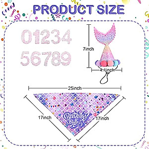 Cute Dog Birthday Party Supplies, Boy Girl Dog Birthday Bandana Scarf and Dog Birthday Hat with Number (Mermaid, Large)