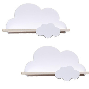 Haomian 2Pcs Cloud Shelves for Children’s Nursery Or Bedroom,Kids Nursery Room Shelves,Floating Bedroom Baby Book Shelf Storage Shelf, Cloud Floating Wooden Shelf Wall Decoration,White
