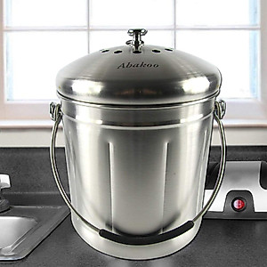 Abakoo 1.8 Gallon Compost Bin 304 Stainless Steel Kitchen Composter Waste Pail Indoor Countertop Kitchen Recycling Bin Pail - Includes 2 Filters