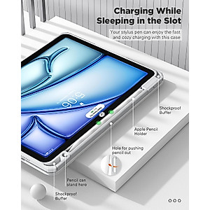 TiMOVO Case for iPad Air 11 Inch M2 2024 with Pencil Holder, iPad Air 6th/5th/4th Generation Case (2024/2022/2020) 10.9 Inch, Slim Stand Protective Cover with Transparent Back Shell, Light Gray(V1)