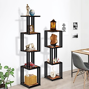 4 -Tier Corner Shelf Stand, 47'' Tall Industrial Corner Shelves, Heavy Duty Square Corner Bookshelf Display Shelf for Small Space, Corner Plant Stand for Living Room, Rustic Brown