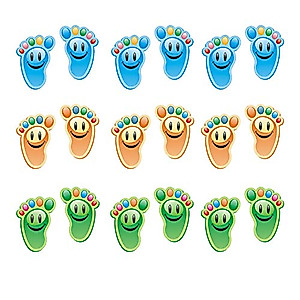 30 Pairs Kids Footprint Stickers for Classroom Floor Lineup Spots Adhesive Vinyl Animal Stickers Social Distancing Floor Decals for Kids Nursery Floor Stairs Decor, 3 Colors