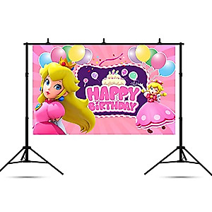 Princess Backdrop for Birthday Party Decorations, Princess Peach Background for Baby Shower Party Cake Table Decorations Supplies, Princess Peach Theme Banner, 5x3ft