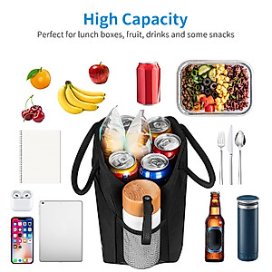 DALINDA Lunch Bag Lunch Box for Women Men Reusable Insulated Lunch Tote Bag,Leakproof Thermal Cooler Sack Food Handbags Case High Capacity forTravel Work School Picnic- Black
