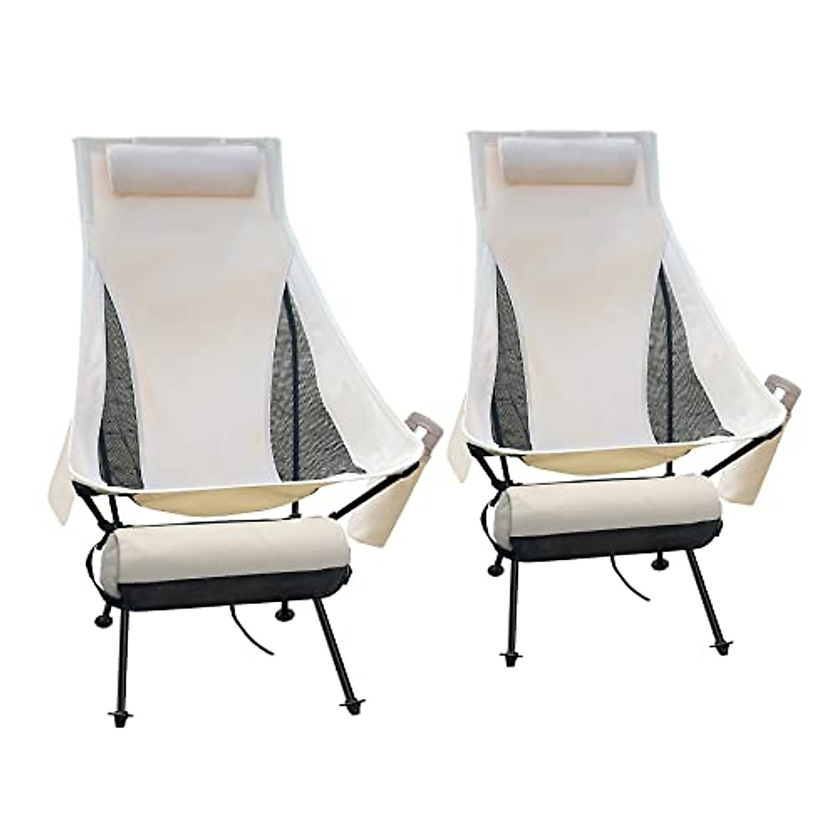 WEST TUNE Ultralight Folding Camping Chair with Headrest, High-Back Aluminum Portable Camping Chair,Backpacking Chair for Festivals Fishing Picnic and Hiking,Breathable Outdoor Camp Chair,Beige 2 pcs
