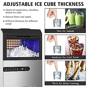 LifePlus Commercial Ice Maker Machine 100Lbs/24H, Stainless Steel Under Counter ice Machine with Large Storage Bin, 2 Way Water Supply, Freestanding for Home Party Shop Office Bar
