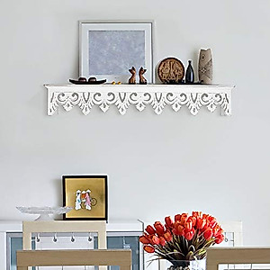American Art Decor Hand-Carved Wooden Floating Wall Shelf - White (30”)
