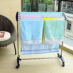 BAOYOUNI Clothes Towels Rolling Drying Rack Laundry Outdoor Indoor Airer on Wheels, 5 Stainless Steel Hanging Rods 32.6'' x 12.4'' x 35'' (Navy Blue)
