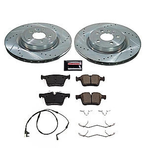 Power Stop Rear K8208 Carbon-Fiber Ceramic Brake Pad with Drilled and Slotted Rotor Kit Z23 Daily Driver and 1 Rear Sensor Wire For Jaguar F-Pace, Land Rover Range Rover Velar [Model Specific]