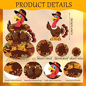 Uiifan Thanksgiving Day Cupcake Stand 3 Tiers Turkey Maple Leaf Cardboard Cake Dessert Holder Tower Cookie Trays for Fall Autumn Thanksgiving Decorations Party Supplies