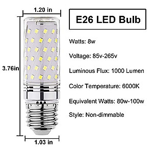LEKE E26 LED Bulb 80W-100W Equivalent LED Light Bulb 1000Lumen Non-Dimmable E26 Light Bulb 8W 6000K White(4 Pack)