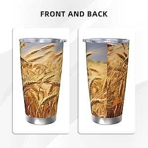 Wheat Harvest Tumbler with Lid and Straw 20oz Stainless Steel Car Cup for Hot and Cold Drinks, Double Wall Insulated Travel Coffee Mug Reusable Drink Thermos Cup Birthday Gifts