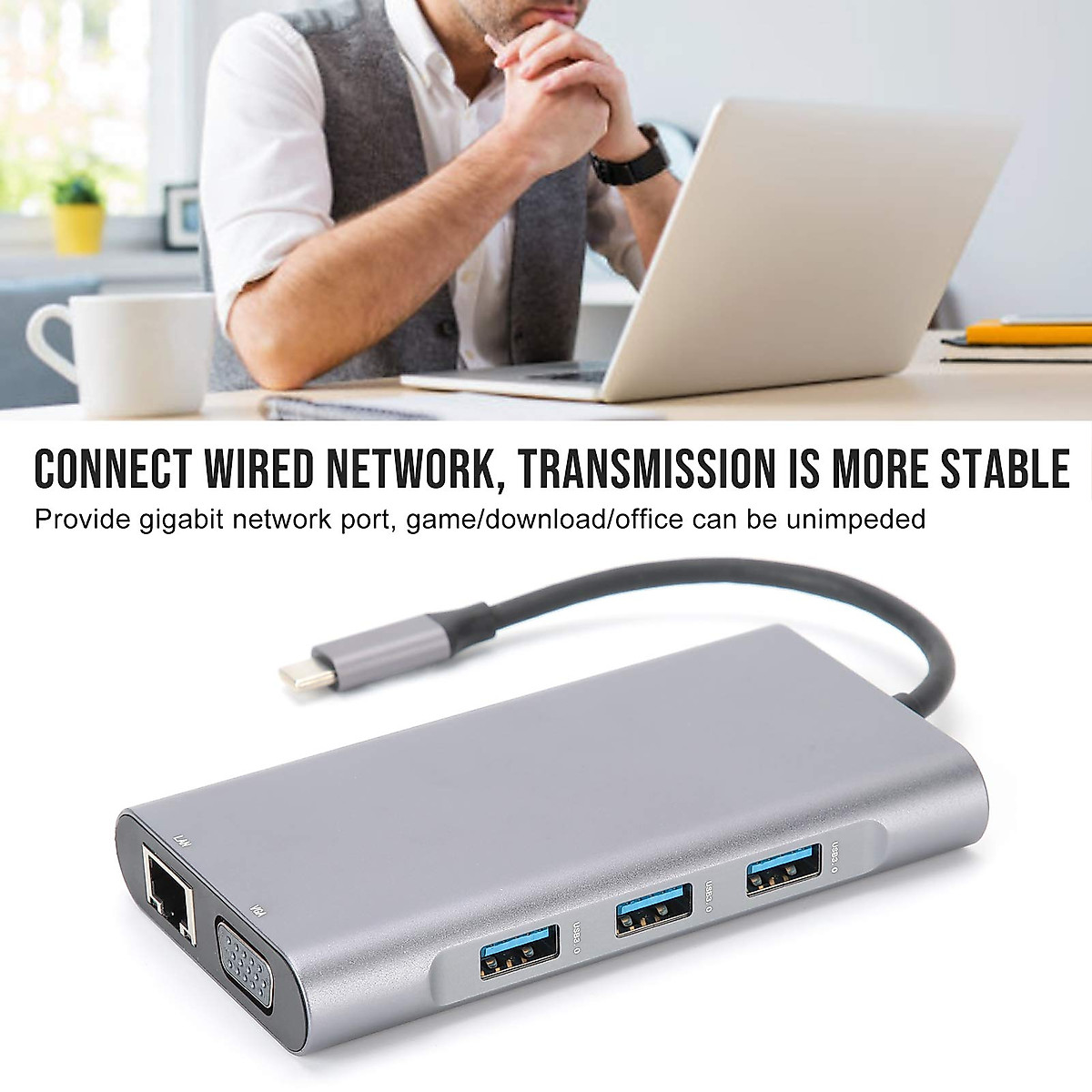 Multifunction Docking Station, Computer Adapter, Type‑C Docking Station, Information Transfer for Computer Home Office