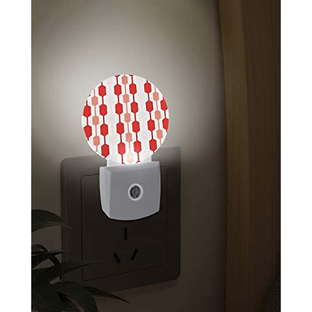 ILYBEEN Mid Century Abstract Hexagon LED Night Lights Plug-in Nightlight with Auto Dusk to Dawn Sensor,Gradient Color Geometric Art Round Lamp for Bedroom,Hallway,Bathroom