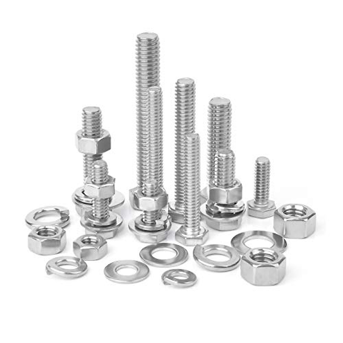 Hex Bolts Assortment Kit, VIGRUE 212PCS/53 Sets 1/4-20 5/16-18 3/8-16 Heavy Duty Bolts Screws Nuts Flat Spring Washers, Includes 10 Common SAE Sizes, 304 Stainless Steel