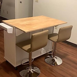 Alorksi Rolling Kitchen Island with Drop Leaf, Mobile Kitchen Carts on Wheel with Storage Cabinet, Drop Leaf Island Table for Kitchen with Towel Rack and Drawer, White