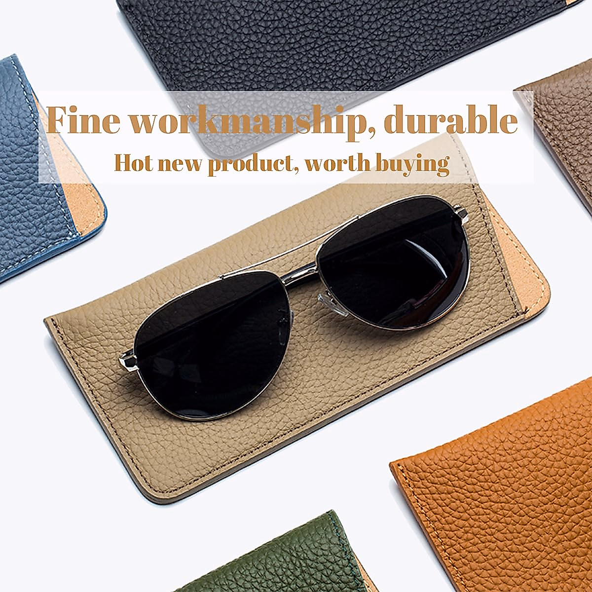 Axcvveiyi Genuine Leather Glasses Case, Sunglasses, Eyeglasses Pouch, Reading Glasses, Protective Pouch for Women Men Girls (Black-1)