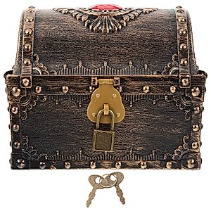 Vaguelly Pirate Treasure Chest for Kids Vintage Decorative Pirate Chest Storage Box with Lock and Key for Birthday Halloween Christmas Party Pirate Party Favors