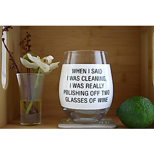 About Face Designs 122798 Polishing Off Wine Glass Stemless Wine Glass, 16 Oz, Clear