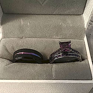 SHELOVES Black Plated Couples Women Purple Wedding Rings Sets His and Hers Men Tungsten Wedding Band 9+8
