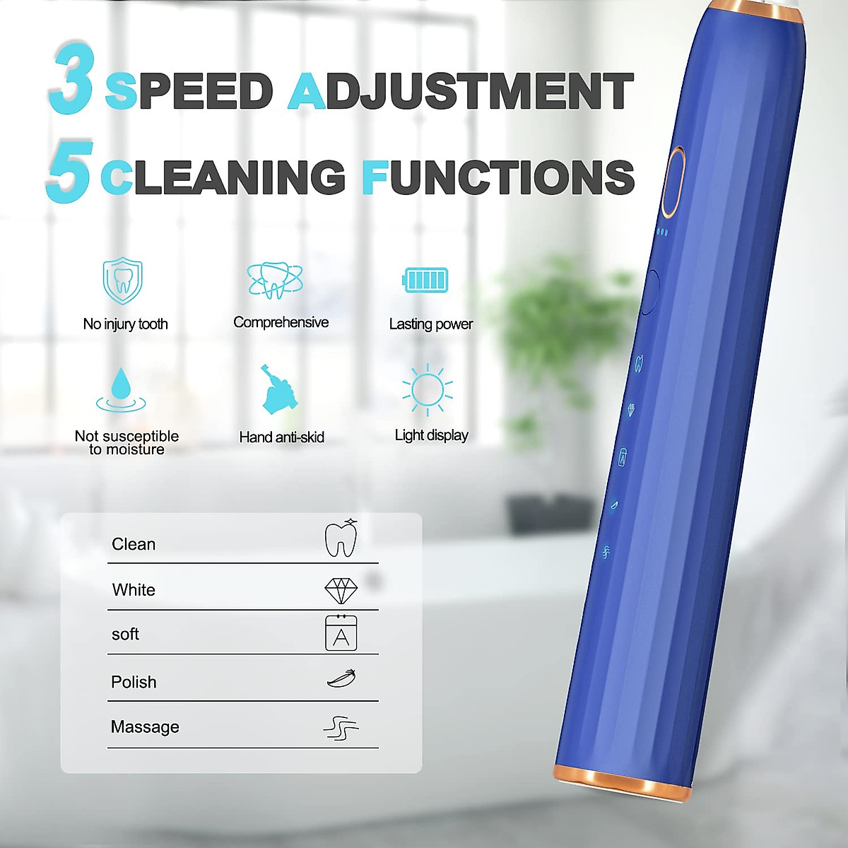 Kingheroes Sonic Vibration C1PRO Electric Toothbrush, Light Blue, Battery Powered, Unisex-Adults