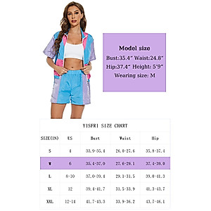 Yisfri Women's Vintage 80s 90s Style 2 Piece Outfit Short Sleeve Zip Front Windbreaker Tracksuit Themed Party Workout Set (Blue, XXXL)