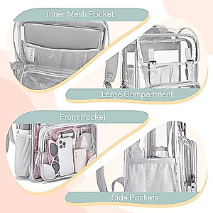 mommore Clear Backpack Heavy Duty Thick PVC Transparent Backpack with Leather Trim Large Capacity See Through Backpack for Work, Stadium