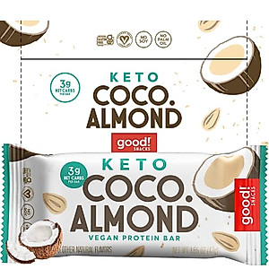 good! Snacks Keto Vegan Protein Bars, Coconut Almond, Gluten Free Keto Snack Bar, Low Carb, Low Sugar Meal Replacement, High Protein Healthy Snacks, 10g Protein, 3g Net Carbs, 12 Bars