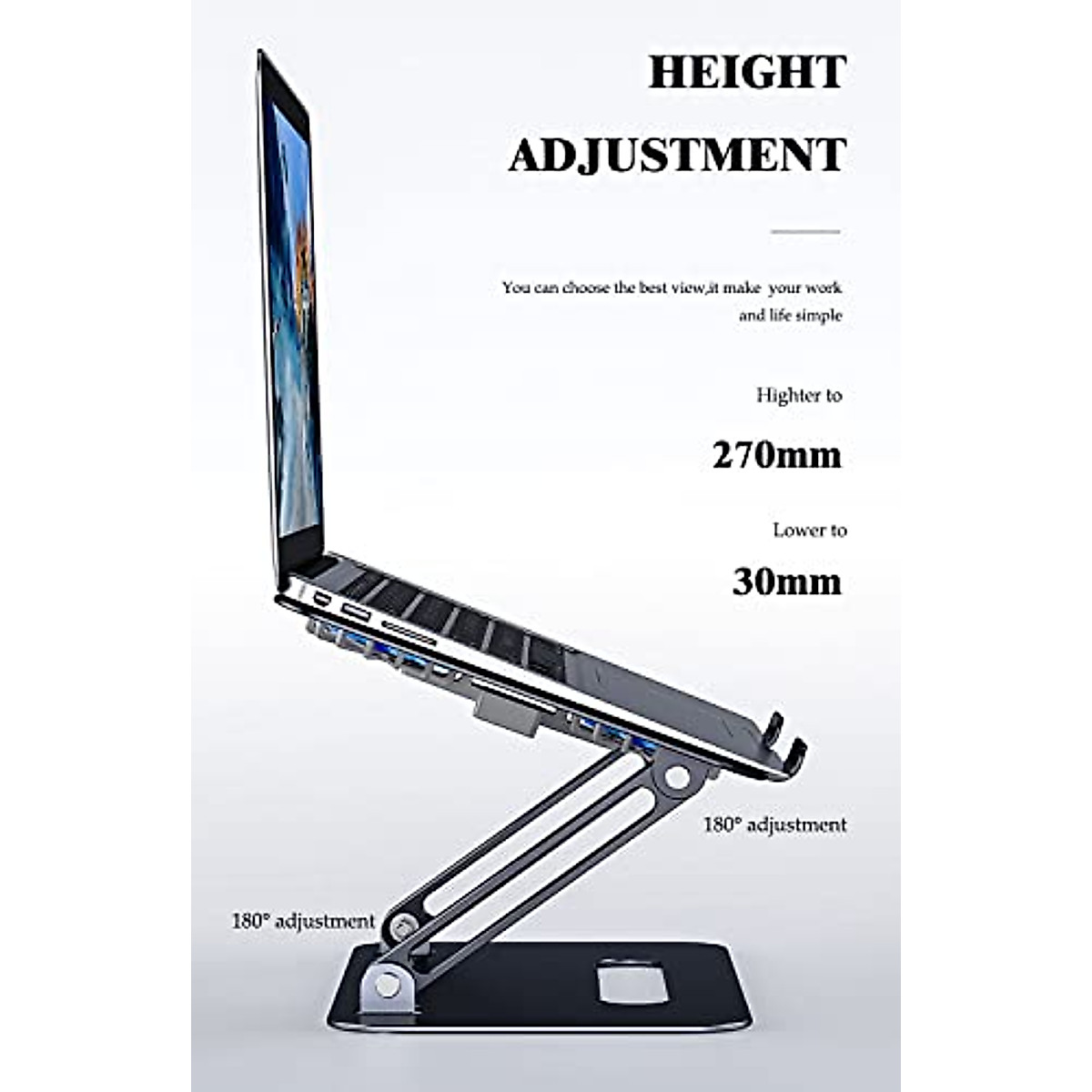 YICOSUN Portable Aluminum Laptop Holder, with Cooling Fan,Adjustable Ergonomic Laptop Stand, Foldable Computer Stand Anti-Slip Laptop Riser Compatible with 9-15.6 inch Laptops, Silvery