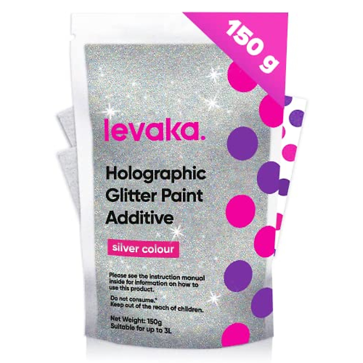 Glitter for Paint [5.3oz] – Holographic Silver with 2 x Buffing Pads – Glitter for Painting Walls for Luminous Paint Finish on Interior or Exterior Walls, Ceilings, and Wood - Glitter Paint Additive