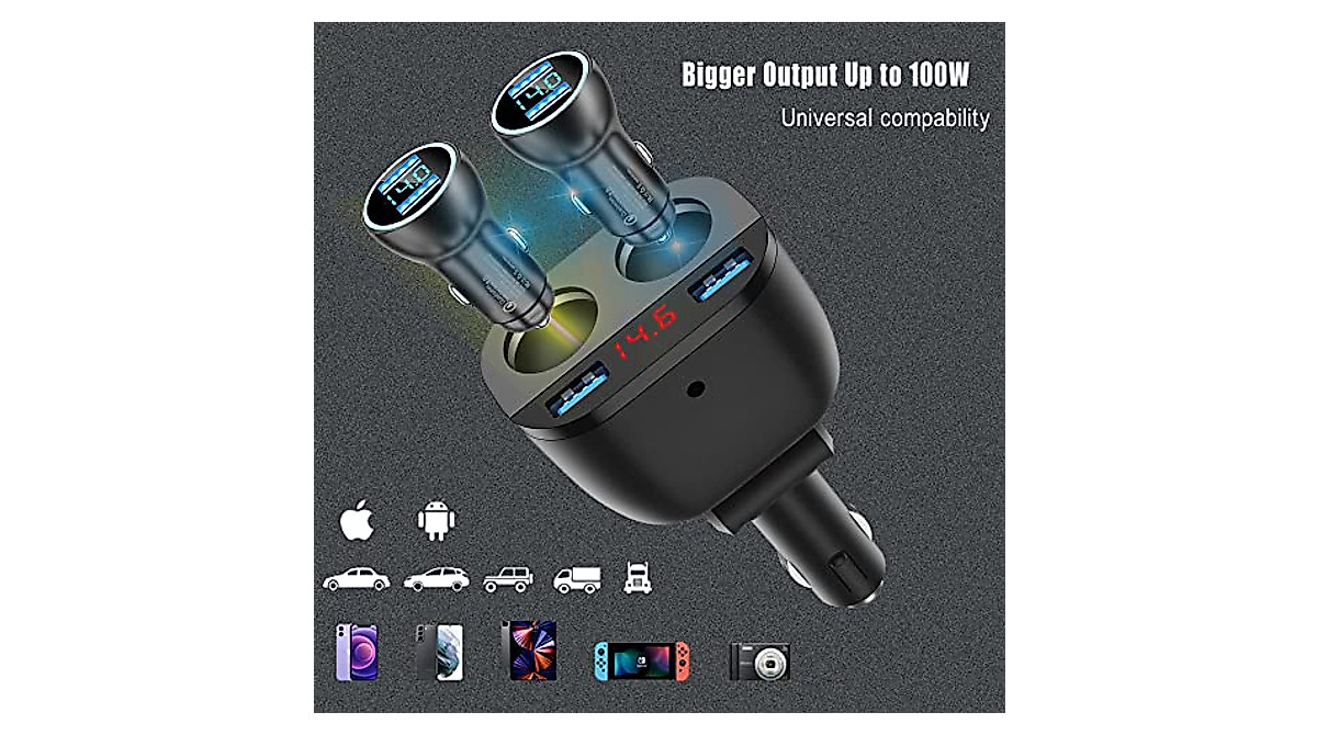 GemCoo 100W Cigarette Splitter Adapter - Dual USB & Voltage