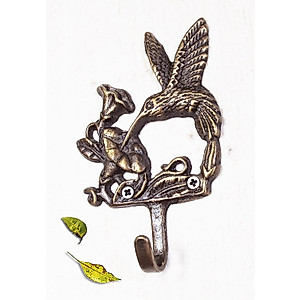 Decorative Brass Hummingbird Wall Hook - Set of 5 Pieces