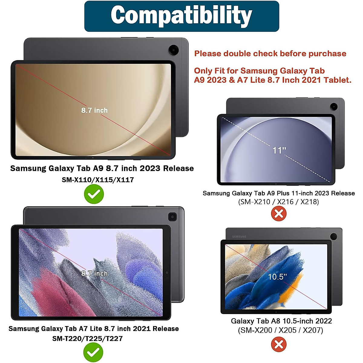AVAWO Kids Case for Samsung Galaxy Tab A7 Lite 8.7 Inch 2021/A9 8.7 2023, with Strap, Shockproof Lightweight Handle Stand 2021(SM-T220/T225/T227)/2023(SM-X110/X115/X117), Blue