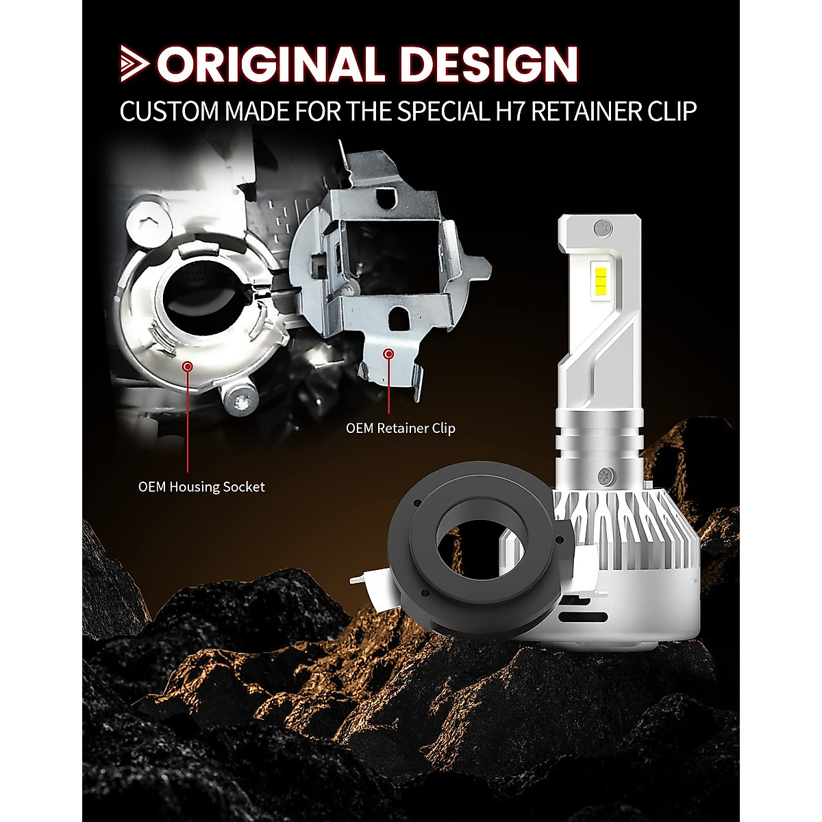 LASFIT Pro Series H7 LED Bulb - Pro-MB1 for VW Jetta BMW Mercedes Benz w/Retainer Adapter, Plug & Play,Directly Fit,60W 6000LM Improve Driving View,See Farther (2 bulbs)