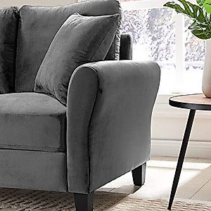 PEIHONGET 78.35" Mid-Century Modern Living Room Sofa 3 Seater Velvet Sofa Couch with 2 Pillows Armrest and Wood Legs for Bedroom, Apartment, Dorm, Office (Gray)