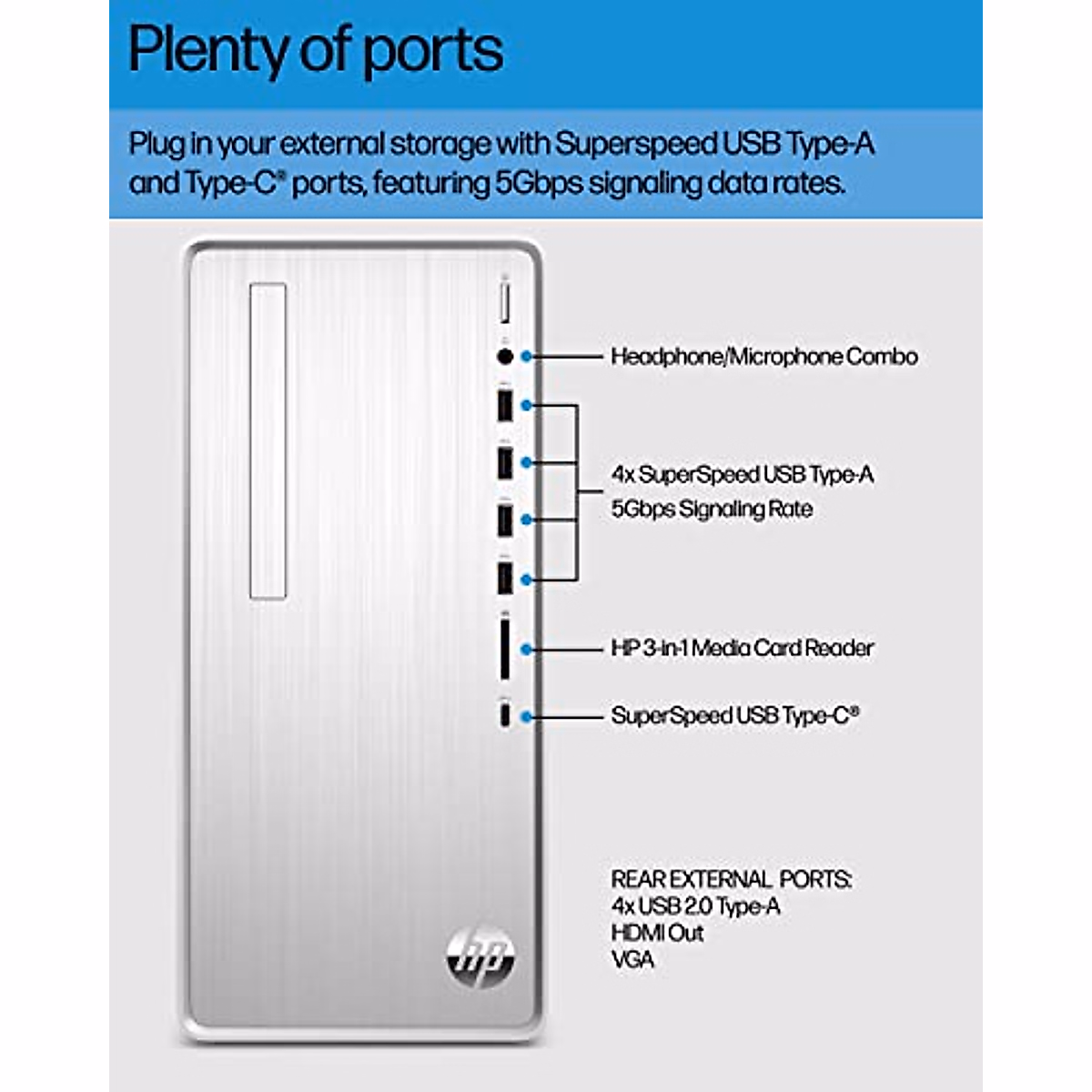 HP Pavilion Desktop Computer PC, AMD Ryzen 7 Processor, AMD Radeon Graphics, 16 GB SDRAM, 512 GB PCIe SSD, Windows 11 Pro OS, 9 USB Ports, High-Performance Wi-Fi & Bluetooth, (TP01-2062,2022)