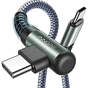 AINOPE USB C to USB C Cable 60W [One-Pack 1.5ft] USB Type C Cable Right Angle, Compatible with Samsung Galaxy S21 S20, Note 20 Ultra 10, MacBook Air/Pro 13'', iPad Mini 6/Pro/Air,Pixel-Grey