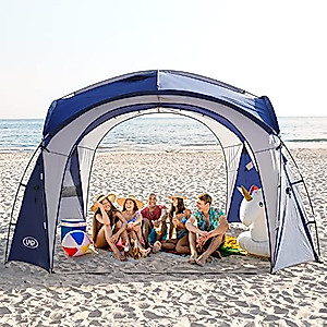 UNP Easy Beach Tent 12 X 12ft Pop Up Canopy UPF50+ Tent with Side Wall, Ground Pegs, and Stability Poles, Sun Shelter Rainproof, Waterproof for Camping Trips, Backyard Fun, Party Or Picnics(Blue)