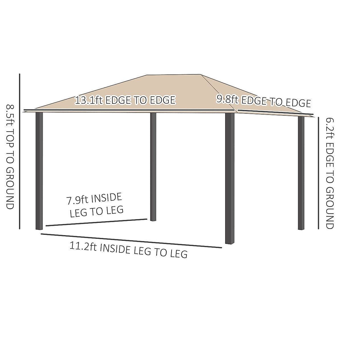 Outsunny 10' x 13' Patio Gazebo Aluminum Frame Outdoor Canopy Shelter with Sidewalls, Vented Roof for Garden, Lawn, Backyard, and Deck, Brown