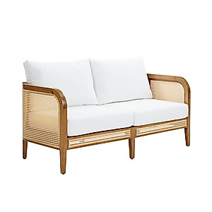 Nathan James Twila Bohemian Outdoor Loveseat, Rattan Patio Sofa with Solid Wood Frame, Light Acacia